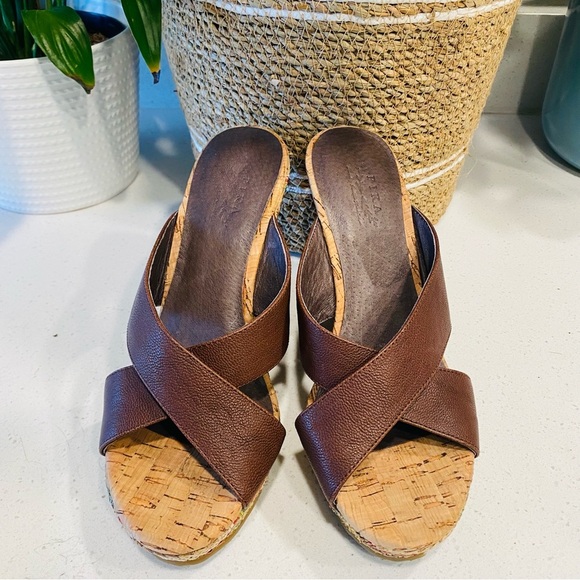 pika | Shoes | Pika Brown Leather Criss Cross Colorful Wedge Sandals ...